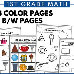 Identifying 2D and 3D Shapes Math Worksheets 1st Grade Math Activities ...