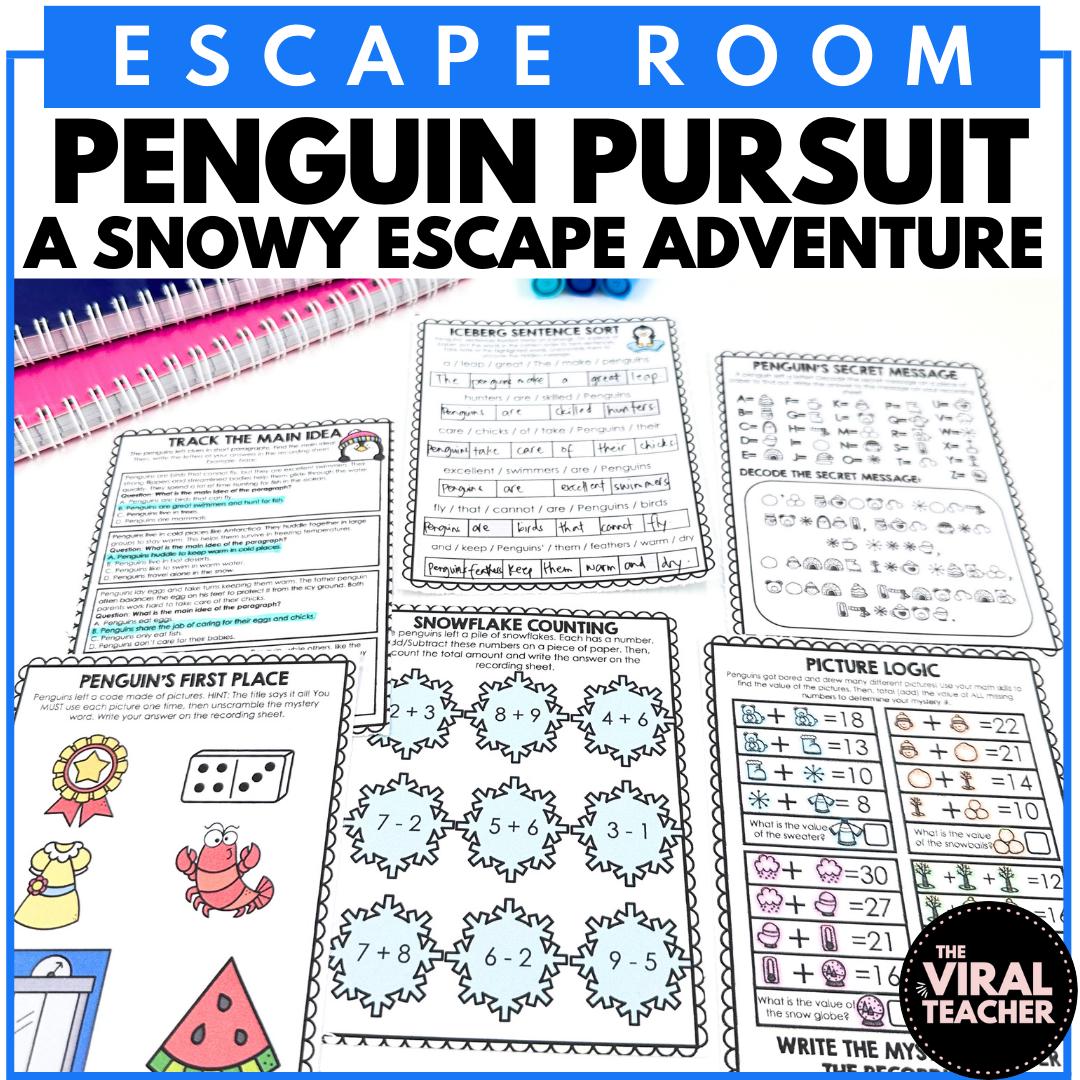 Winter Escape Room Winter Math and ELA for Kids, Printable Winter ...