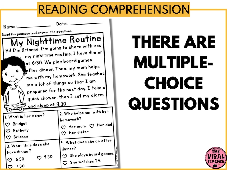 Short Stories Reading Comprehension, Storytime Reading Worksheets, 1st ...