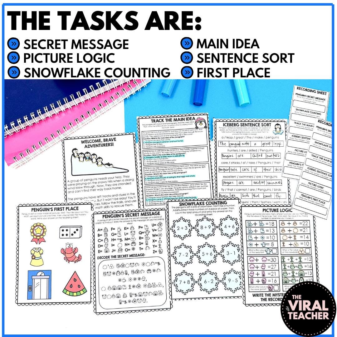 Winter Escape Room Winter Math and ELA for Kids, Printable Winter ...