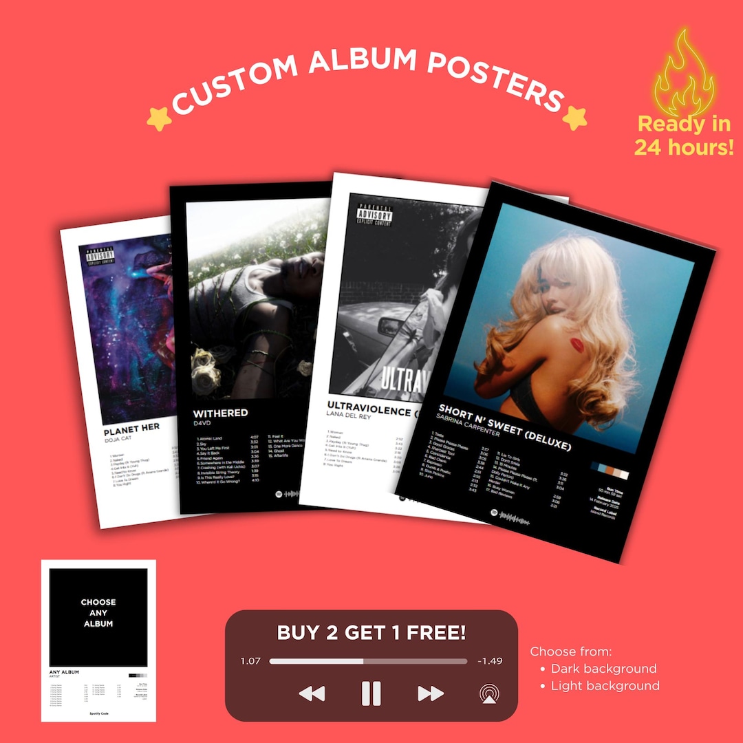 BUY 2 FREE 1 Custom Album Cover Poster Gift, Aesthetic Decor, Digital ...