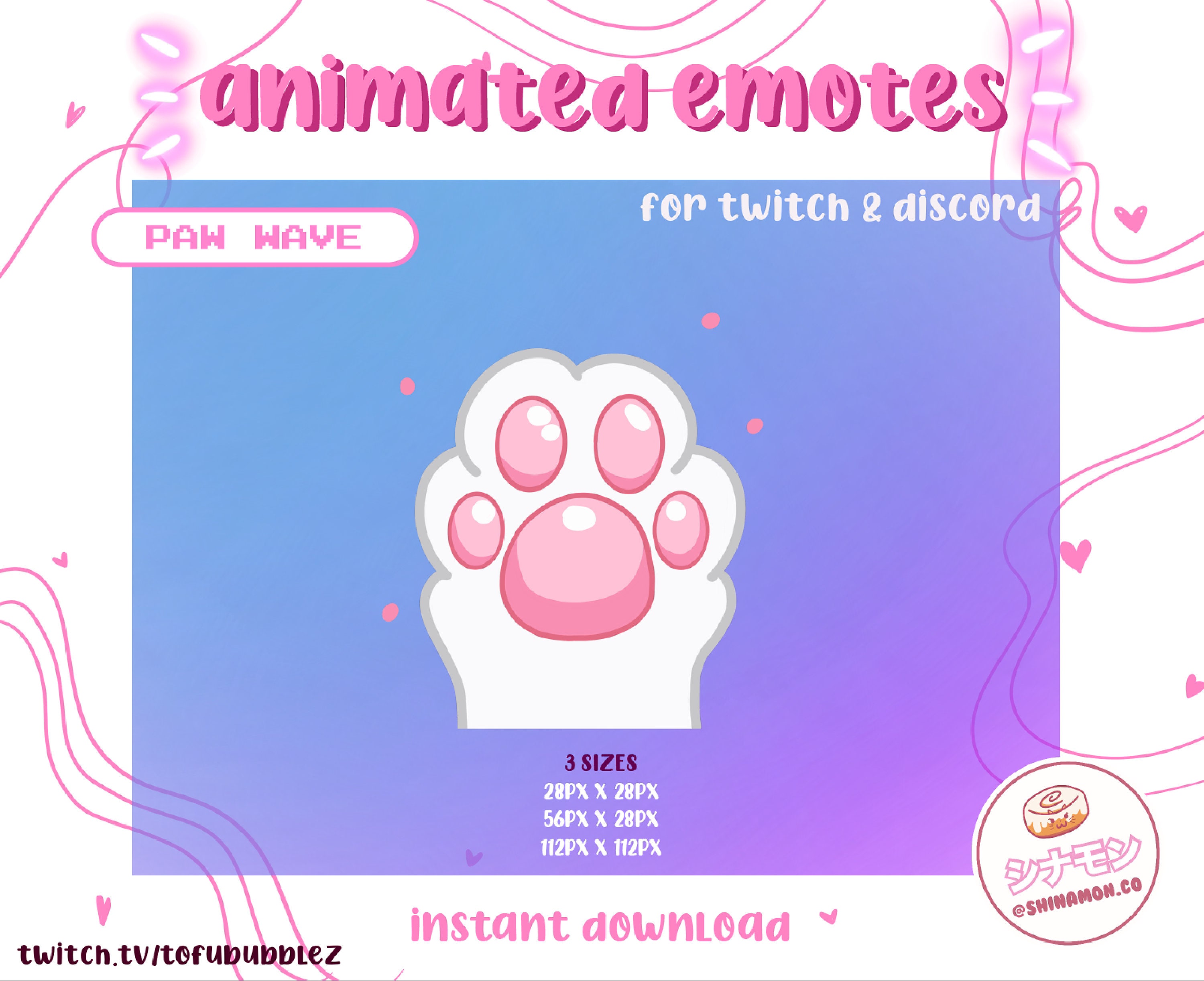 White Cat Paw Wave Animated Emote | Twitch Sub Badges | Neko Kitty ...