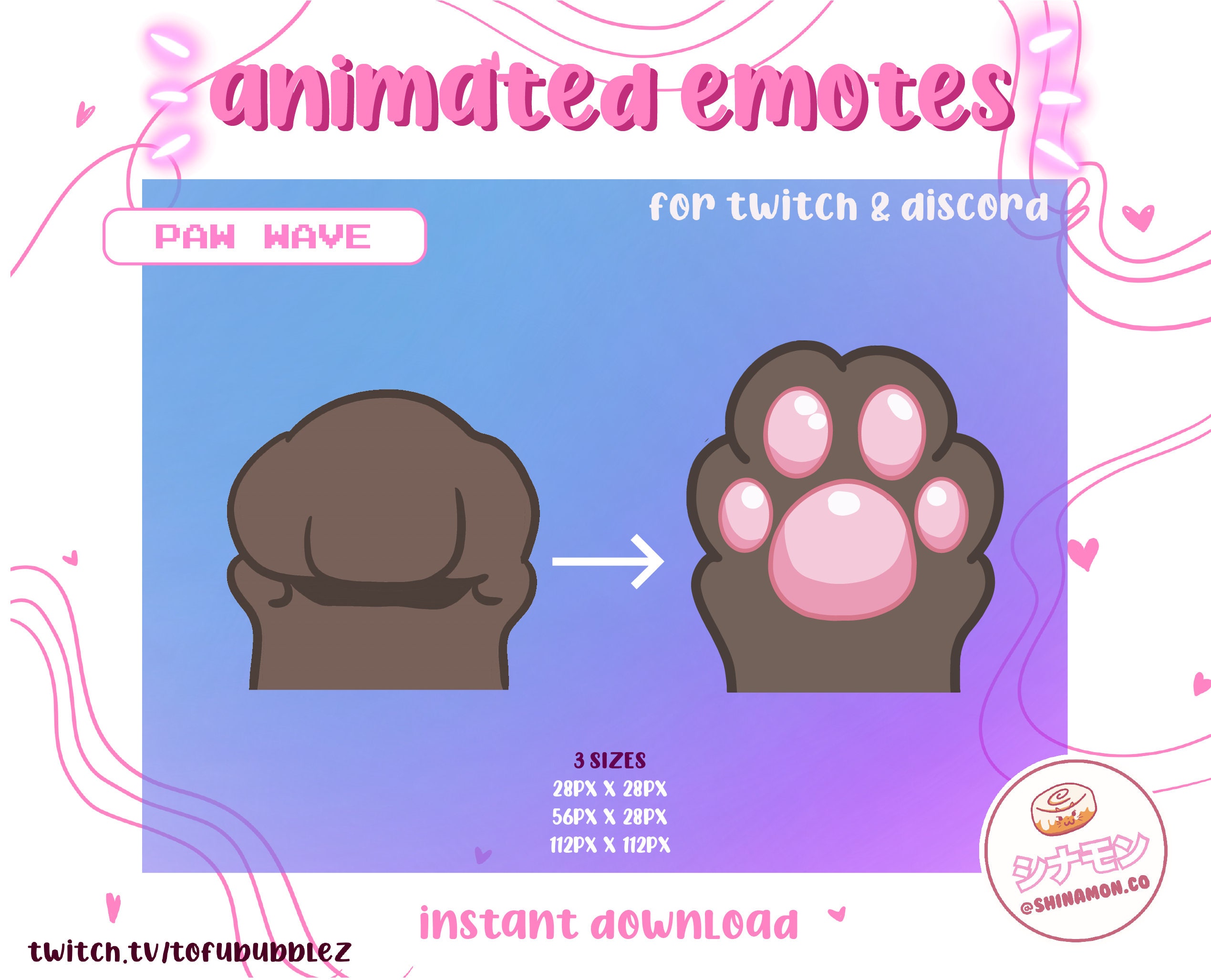 Cute Brown Black Cat Paw Wave Animated Twitch Emote | Badges | Neko ...