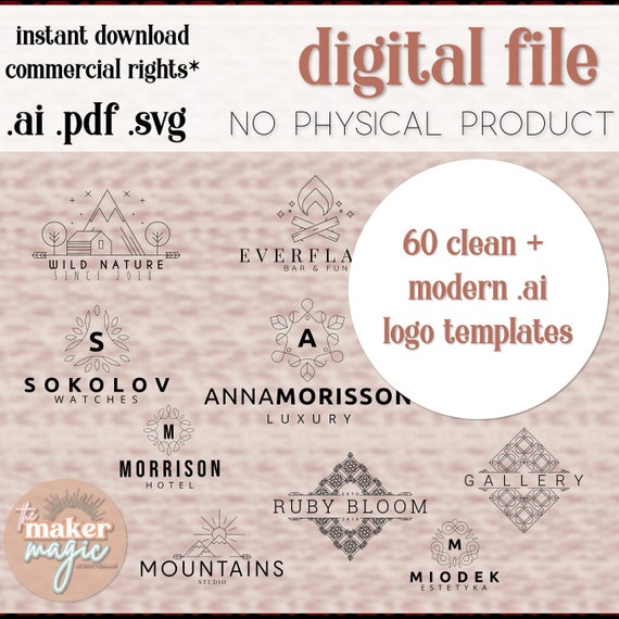 60 Minimal Clean Logo Templates Adobe Illustrator .AI File - Etsy