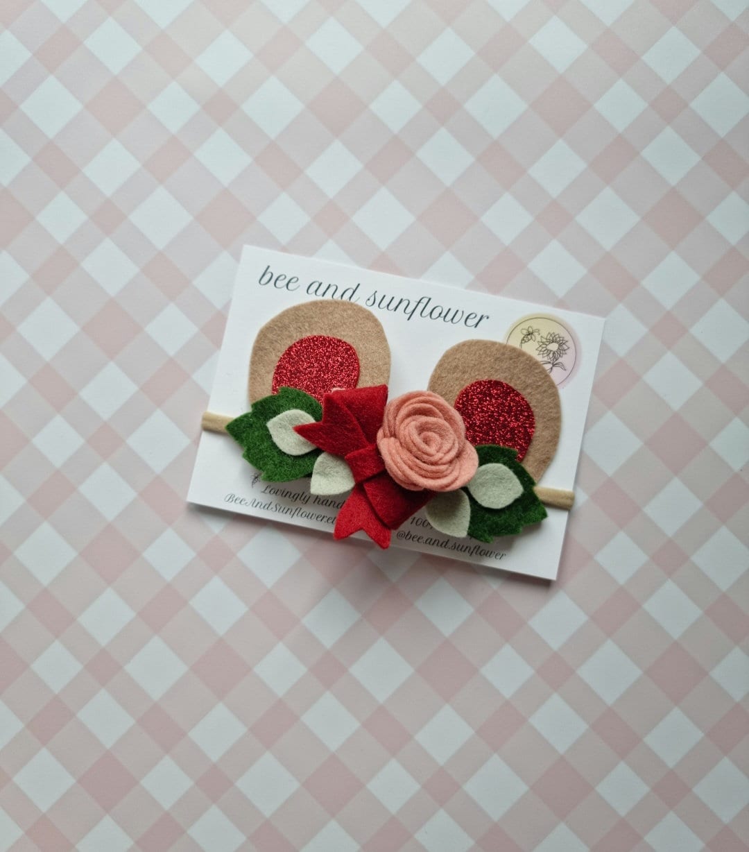 Teddy Bear Ears Red Sparkle Love Day Felt Flower Headband Valentine's ...