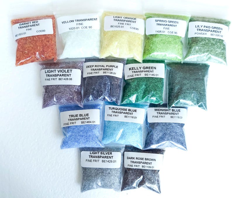 TRANSPARENT FINE FRIT -"create It" Sample Set.*14 Colors/1 Oz. per ...