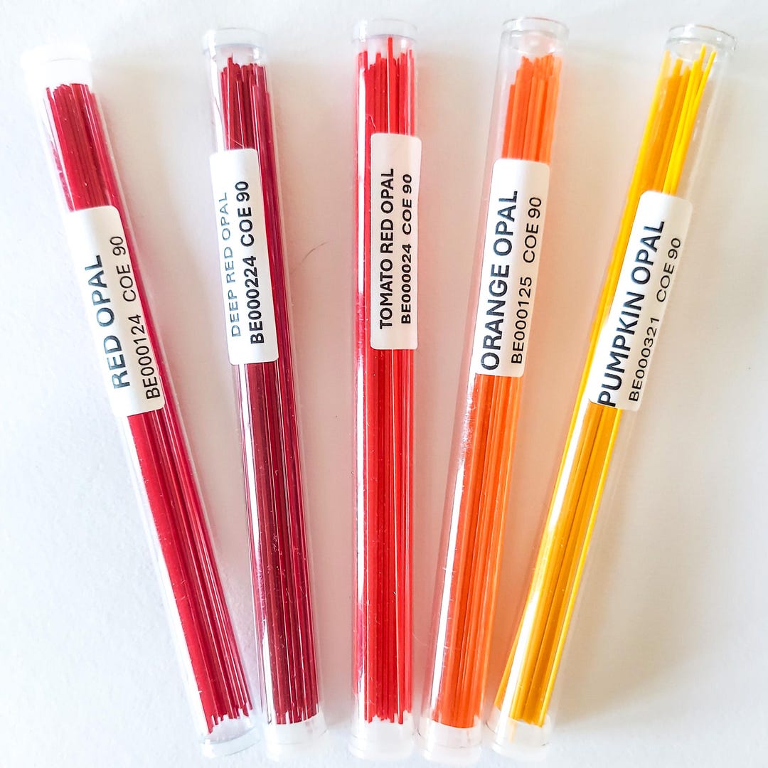 GLASS Stringers-5" Long. COE 90. "red/orange Opal" 1mm. 5" Long Each/25 ...