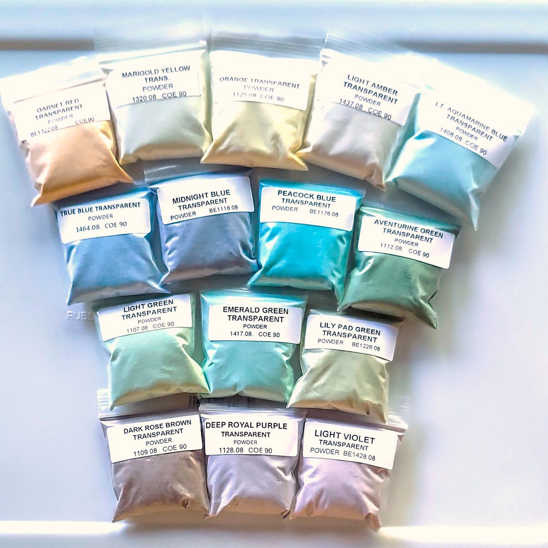 TRANSPARENT POWDER FRIT -"imagine It" Sample Set.*15 Colors/1 Oz. per ...