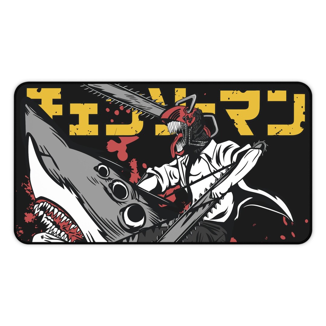 Gaming Desk Mat, Denji Chainsawman Riding Shark, Anime Mouse Pad, Large ...
