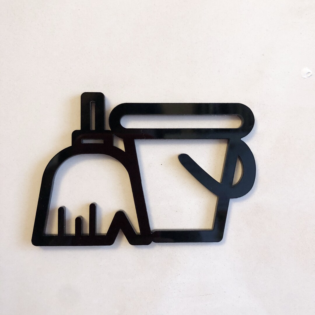 Mop and Bucket Silhouette Sign / Modern Simple Internet Door Symbol ...