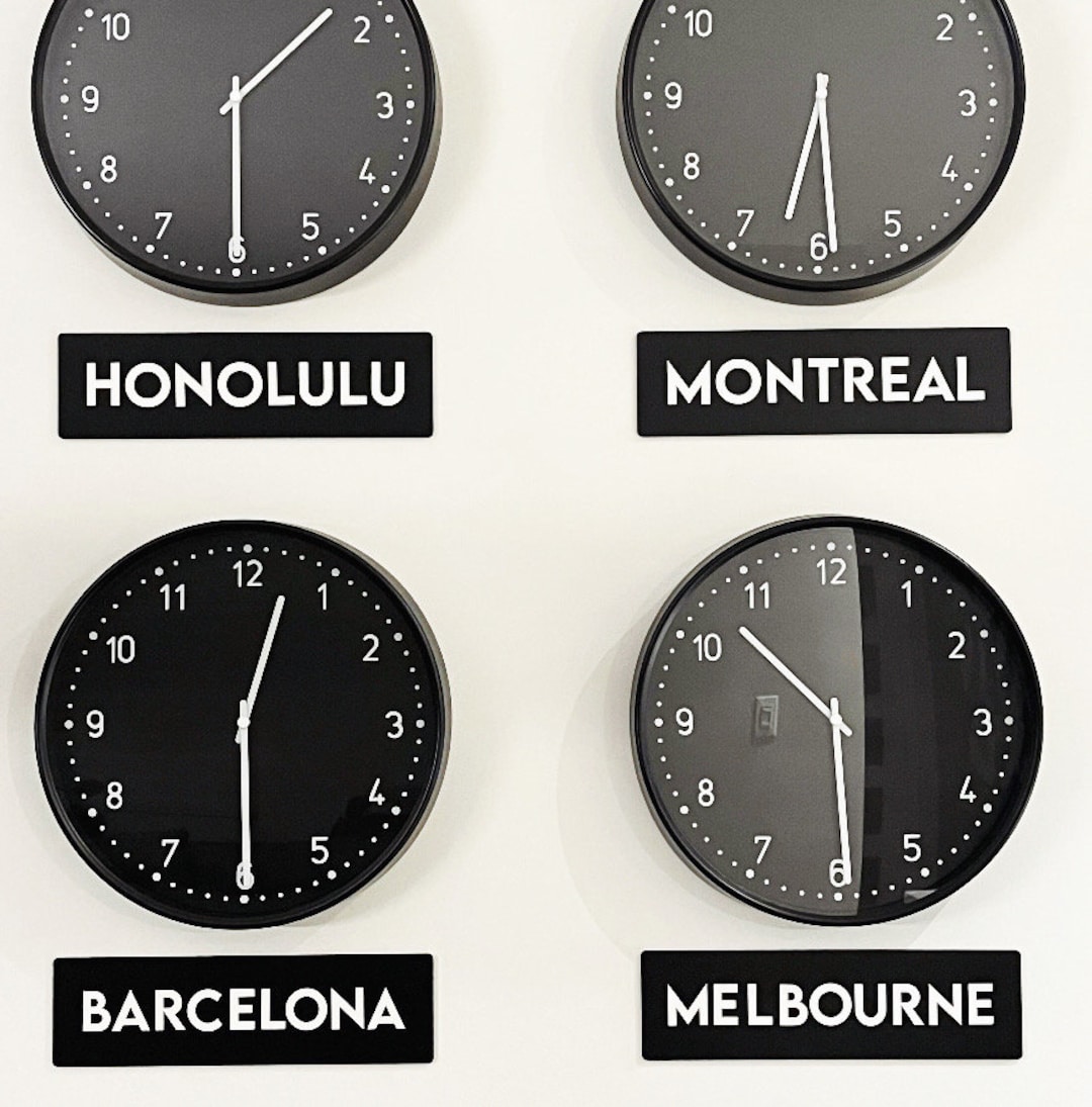 Black & White City Name Sign: Modern Simple World Clock Time Zone ...