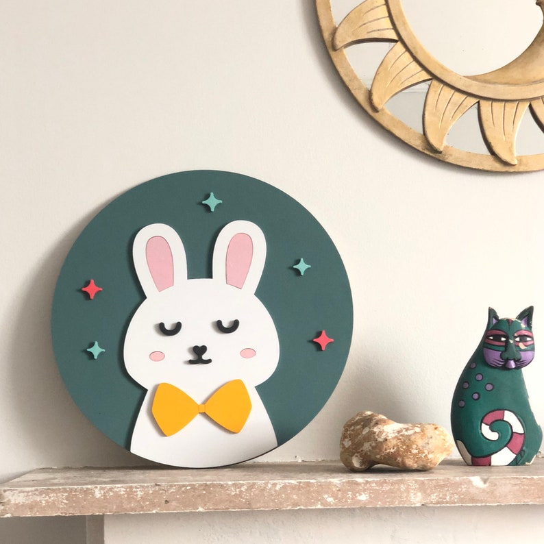 Cute White Rabbit Wall Plaque / Unique Design / Round Large - Etsy