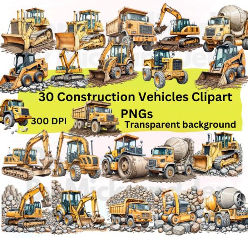 30 Construction Vehicles Clipart Png Bundle 300 DPI - Etsy