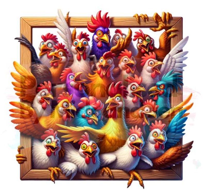 14 Crazy Chickens Clipart Png Bundle 300 DPI - Etsy