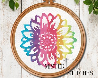 Rainbow Sunflower/flower Downloadable PDF Counted Cross Stitch Pattern ...