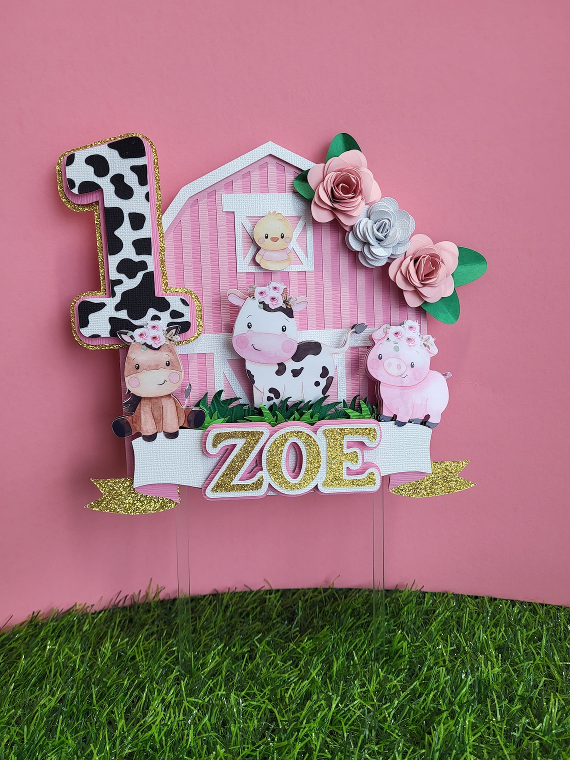 Farm Cake Topper, Pink Farm Cake Topper, Pink Farm Birthday, Farm ...