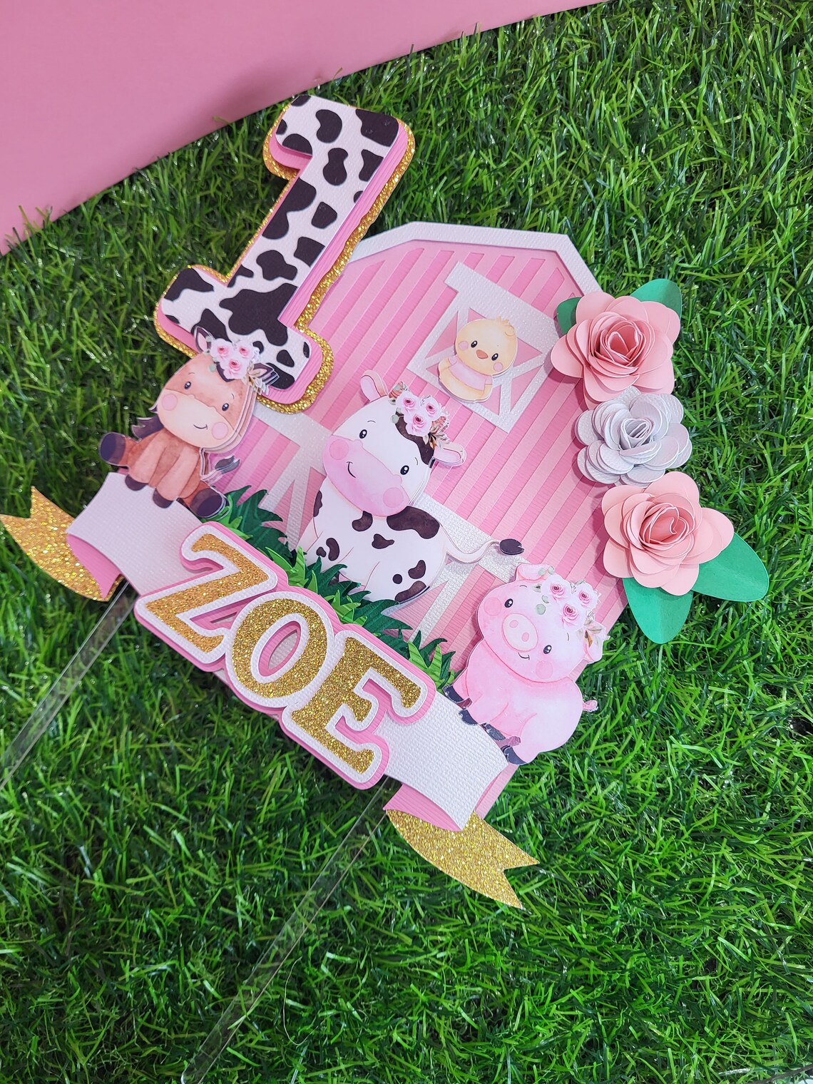 Farm Cake Topper, Pink Farm Cake Topper, Pink Farm Birthday, Farm ...