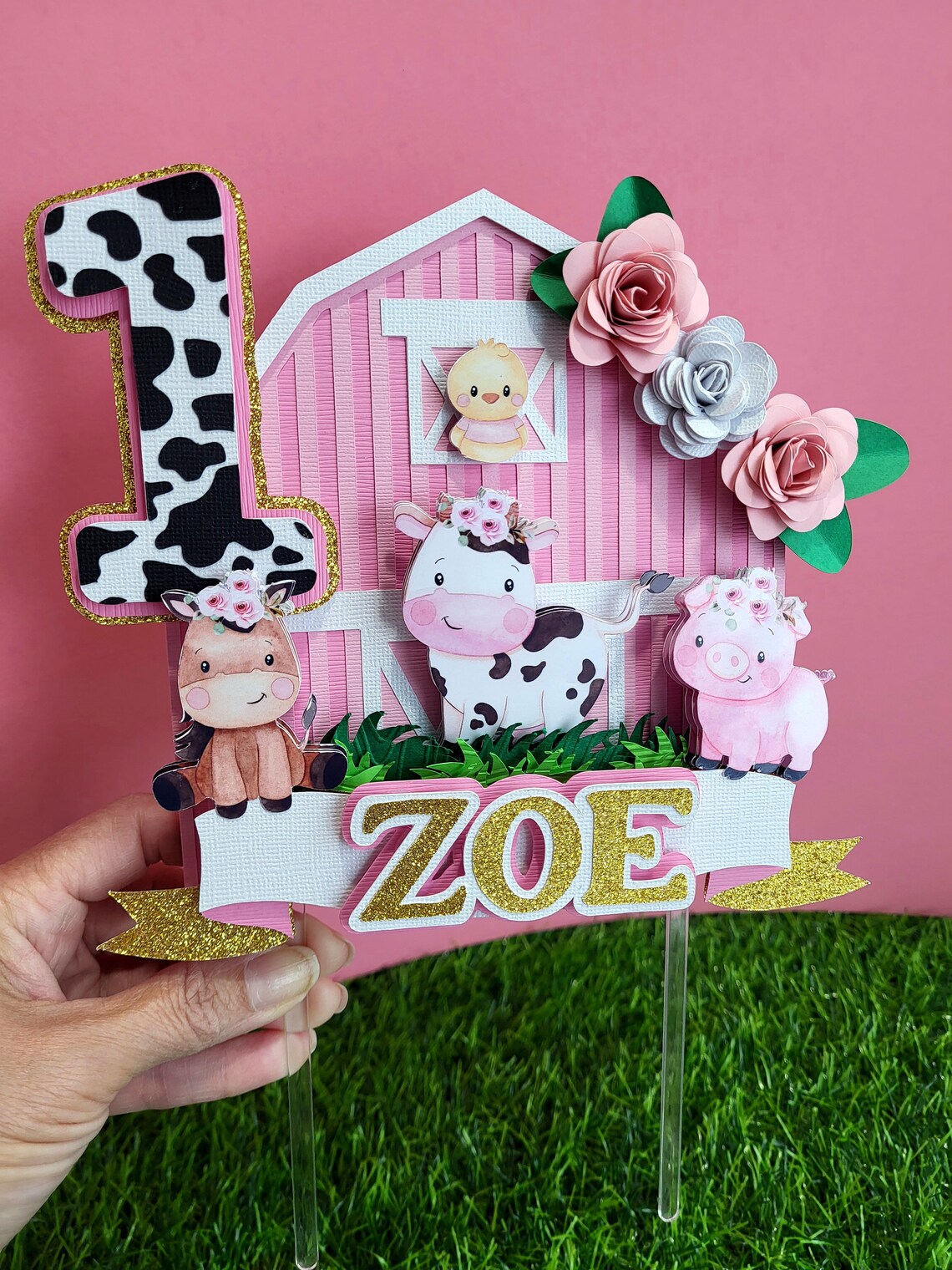 Farm Cake Topper, Pink Farm Cake Topper, Pink Farm Birthday, Farm ...
