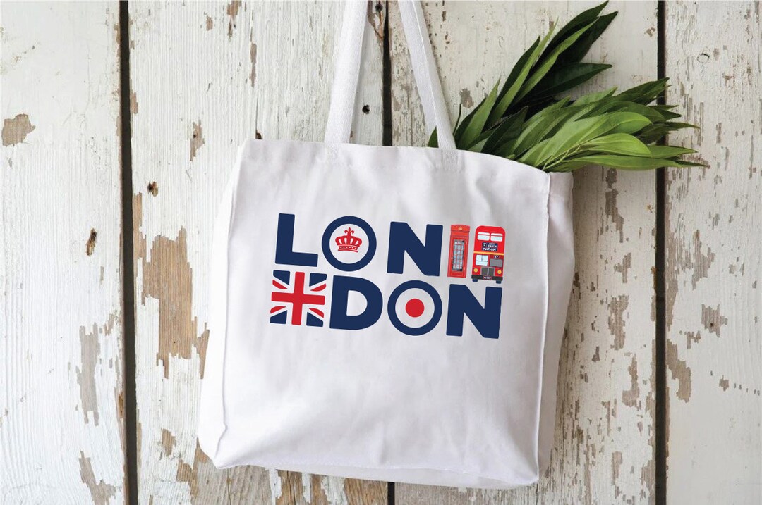 London England Bag Union Jack Telephone and Bus Printed Adult Souvenir ...