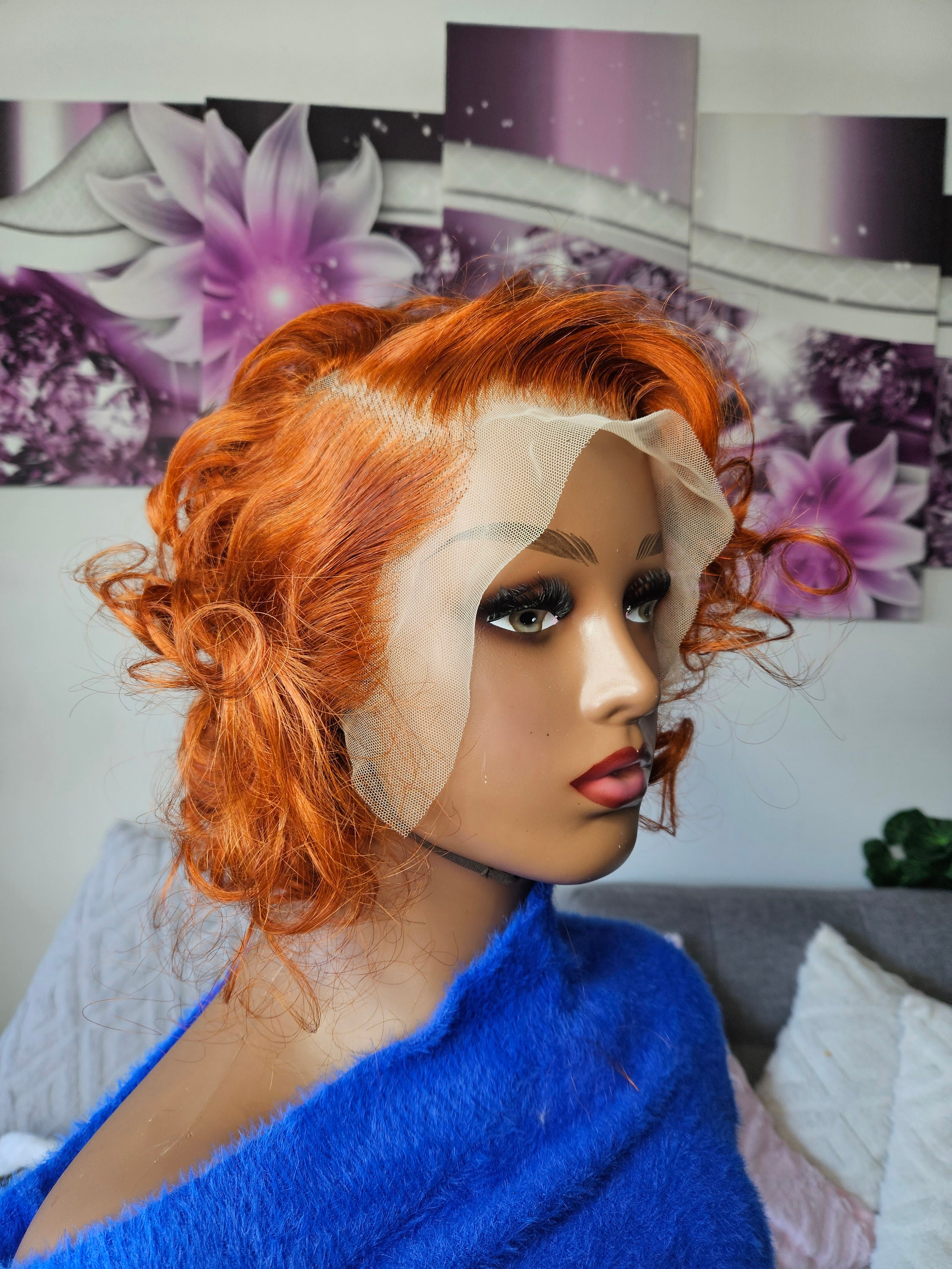 Ginger Short Curly Human Hair Wig/ginger Wig/ombre Short Curly Wig ...