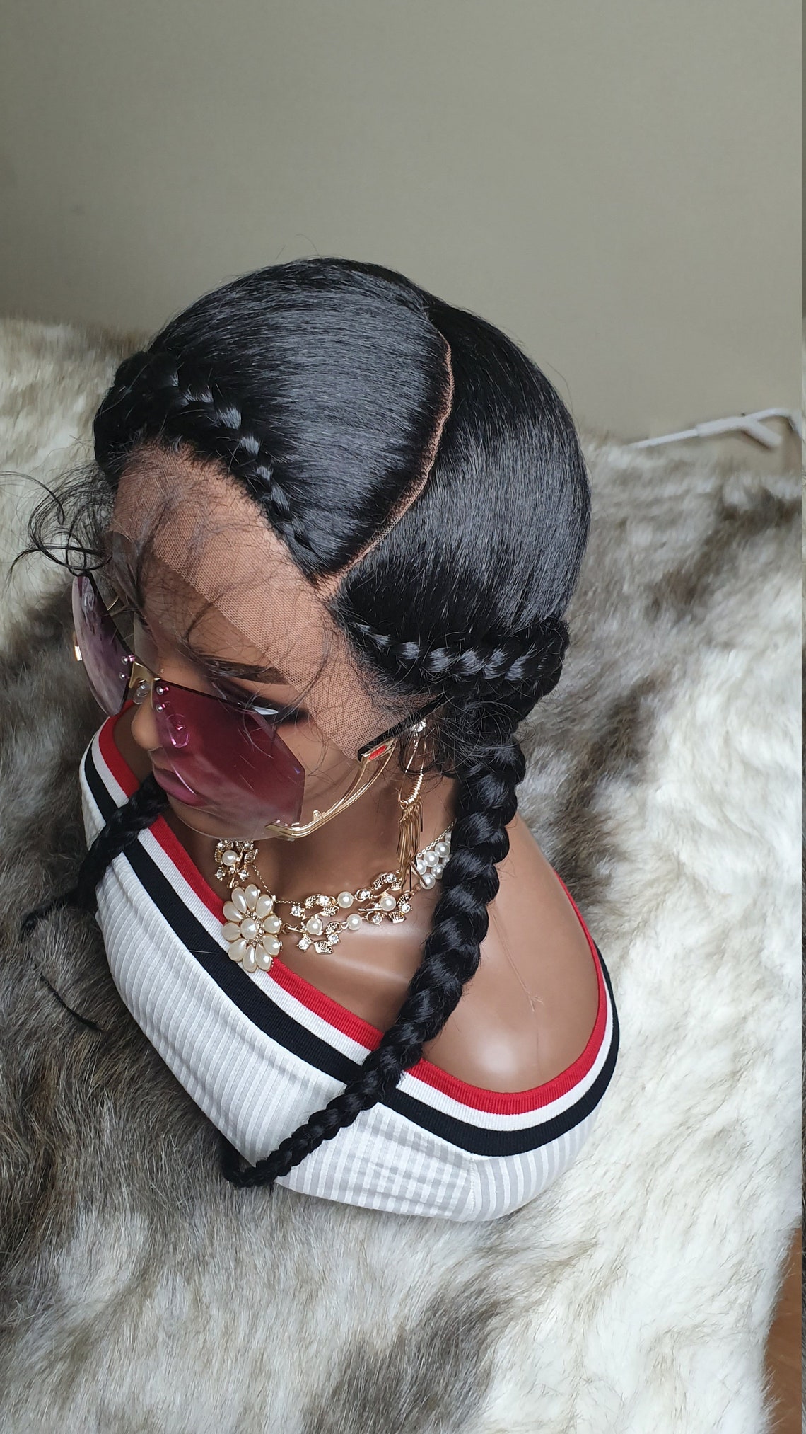 Double Braided Cornrow Wig/cornrow Wig/twin Cornrow Braided Wig - Etsy
