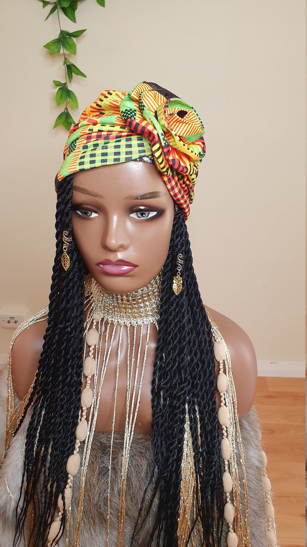 Headwrap Braided Wigs/headwrap Wig/cap Wig/hats Wig/braided Wig/braids ...