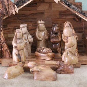 12 Pieces, Handmade Olive Wood Nativity Set Made in the Holy Land, Home ...