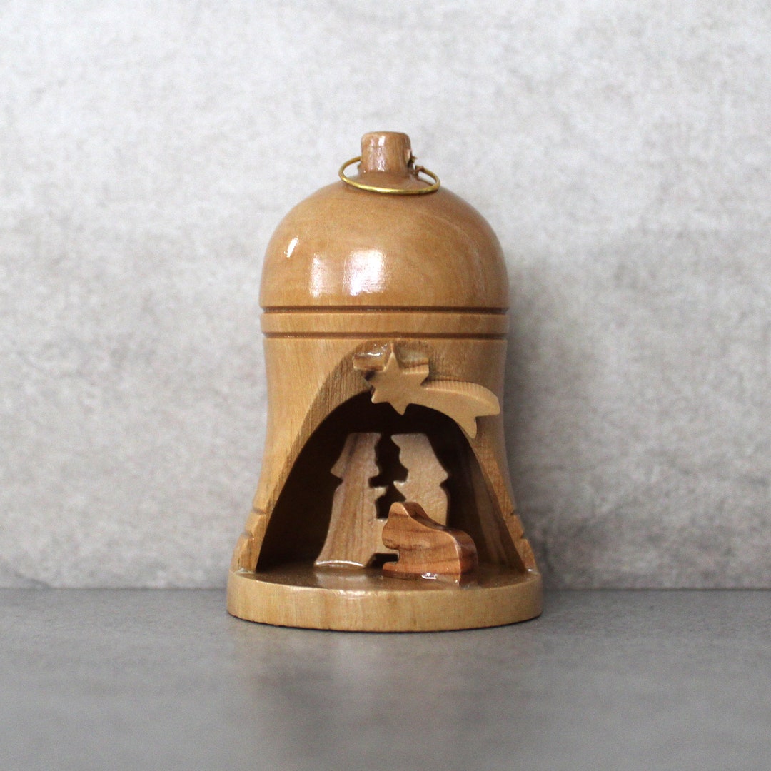 Get Two Small Handmade Olive Wood Bell Nativity Holy Family, Christmas ...