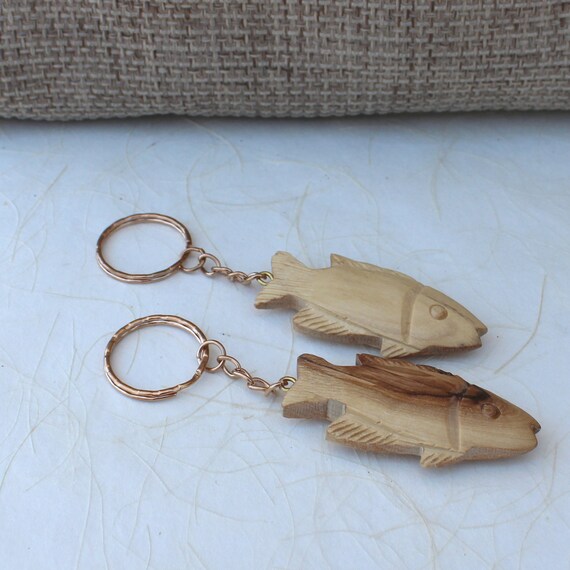 Wooden Fish Keychain Olive Wood Fish Keychain Fish Keyring - Etsy