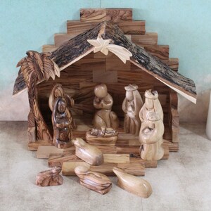 12 Pieces, Handmade Olive Wood Nativity Set Made in the Holy Land, Home ...