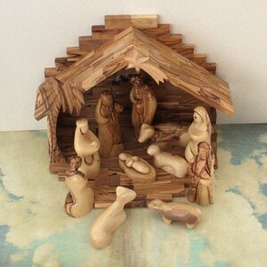 12 Pieces, Handmade Olive Wood Nativity Set Made in the Holy Land, Home ...