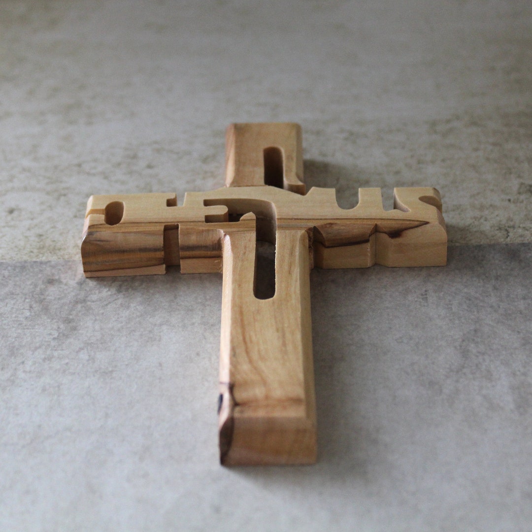 6" Handmade Olive Wood Cross With the Word Jesus, a Perfect Religious ...