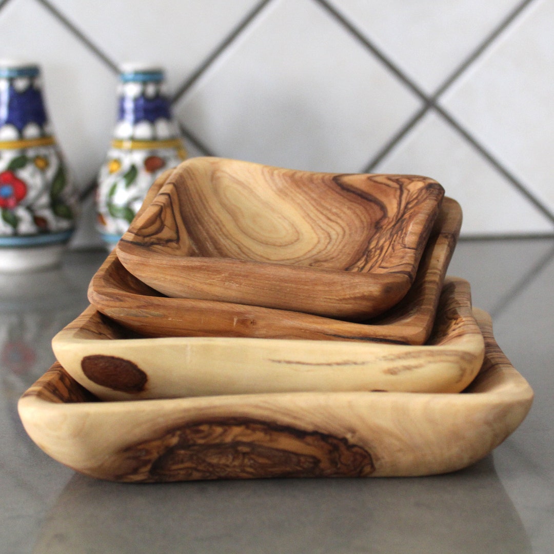 Stunning Set of 4 Olive Wood Rectangle Shaped Bowl, Hand Crafted Wooden ...