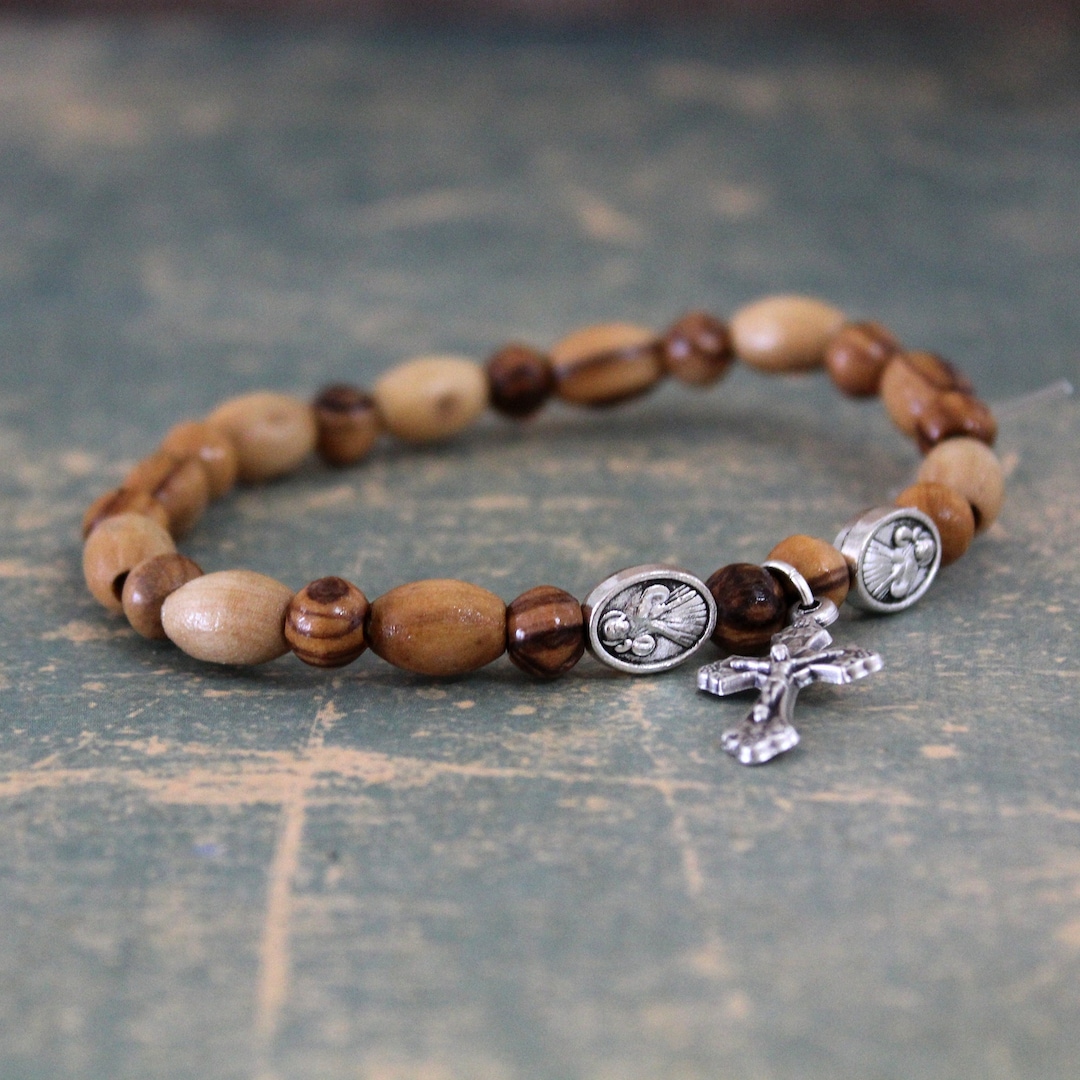 Cross Olive Wood Bead Bracelet, Christian Jewelry, Christian Gift ...