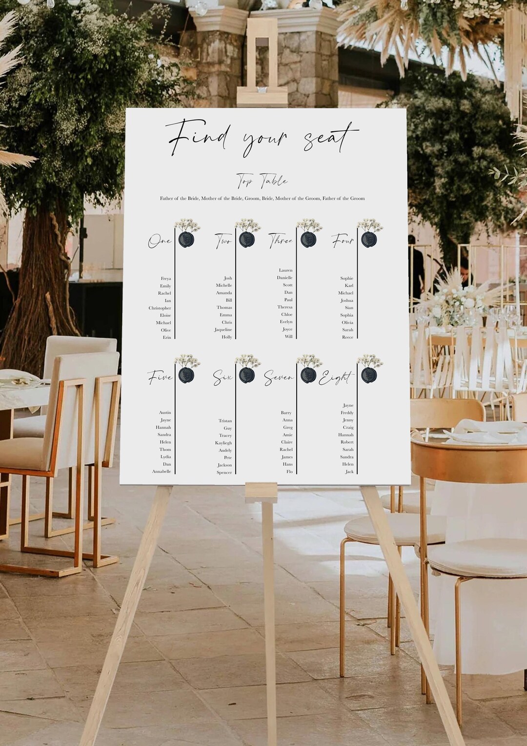 Mono Seating Chart With Dried Flowers - Etsy