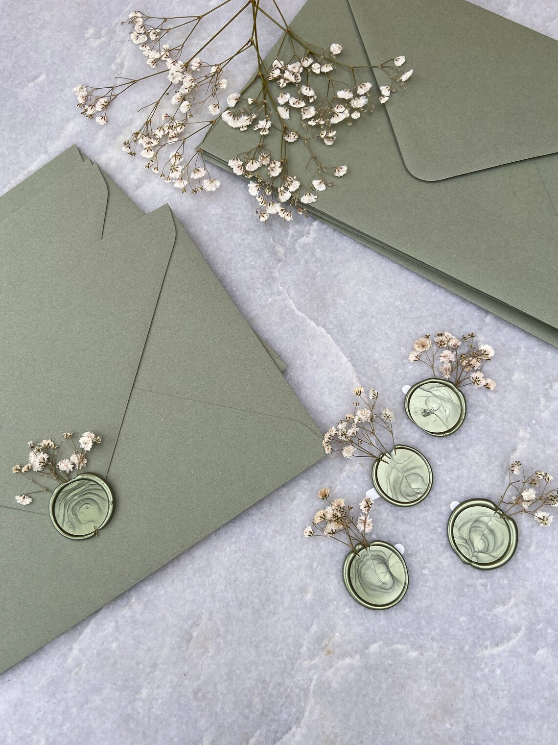 Peel and Stick Green Wax Seals With Dried Gypsophila - Etsy UK
