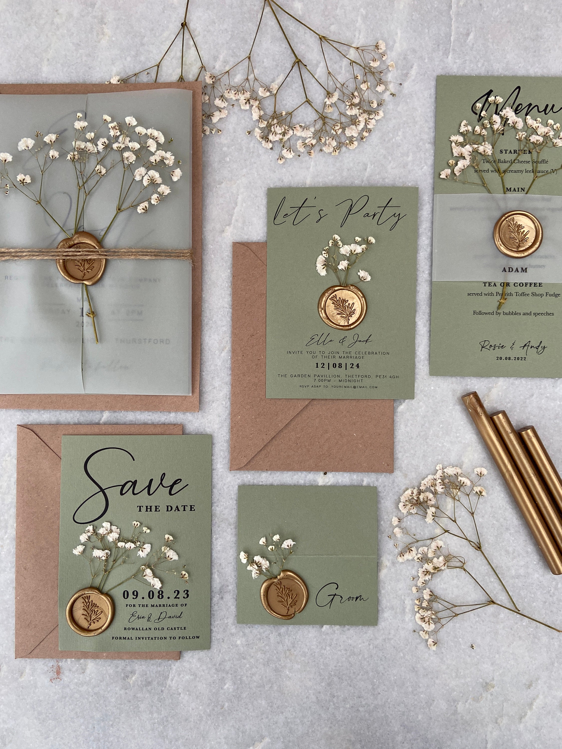 UNPERSONALISED SAMPLE LISTING Sage Green and Gold Gypsophila - Etsy