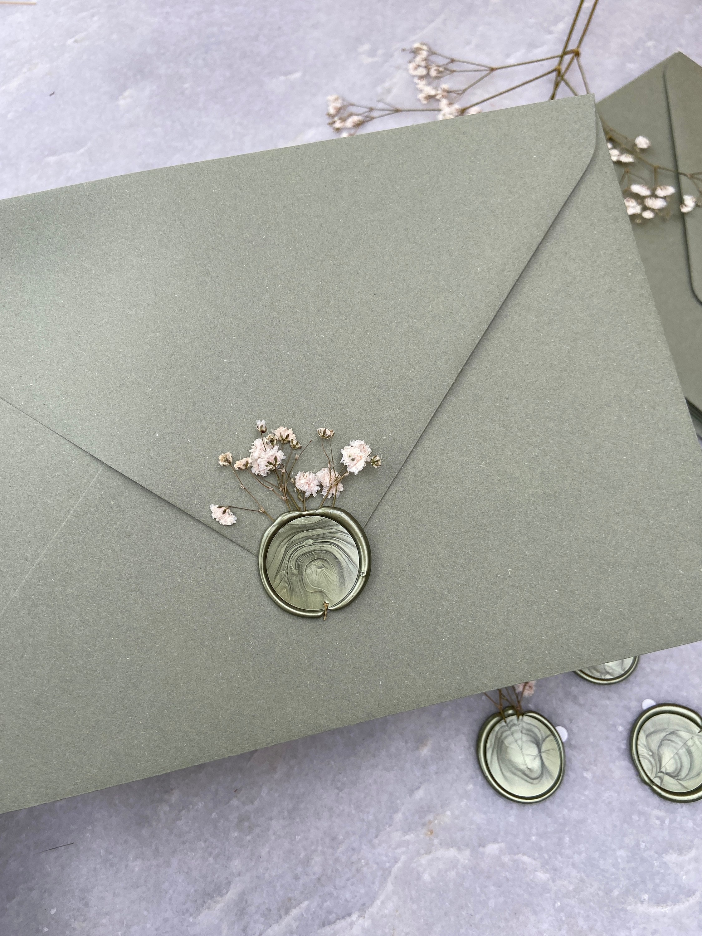 Peel and Stick Green Wax Seals With Dried Gypsophila - Etsy UK