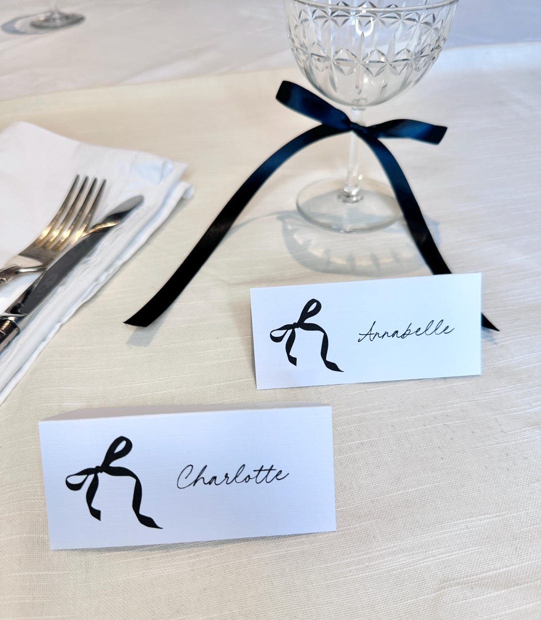 Black Bow Name Card - Etsy