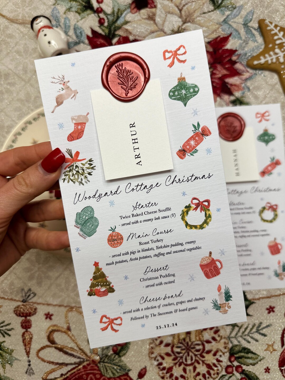 Christmas Menus With Personalised Name Tag and Painted Icons - Etsy