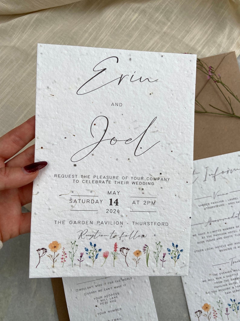 Plantable Wild Flower Seed Wedding Invitation Floral Border - Etsy