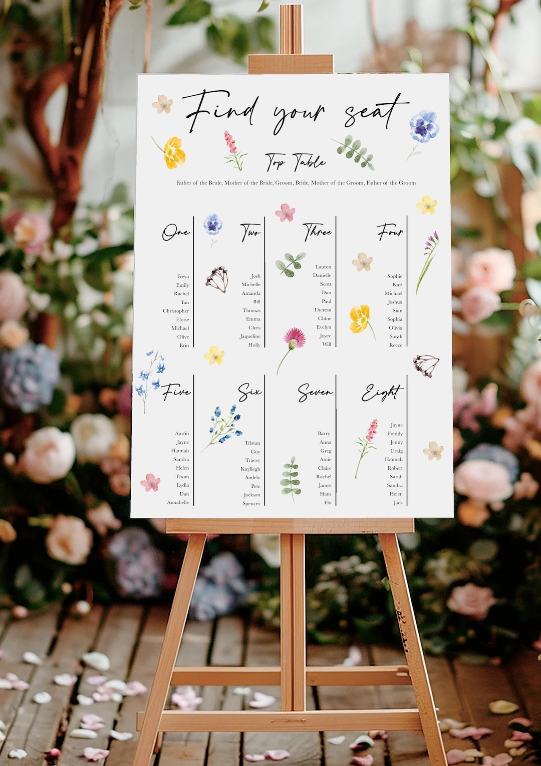 Seating Chart With Printed Wild Flowers - Etsy