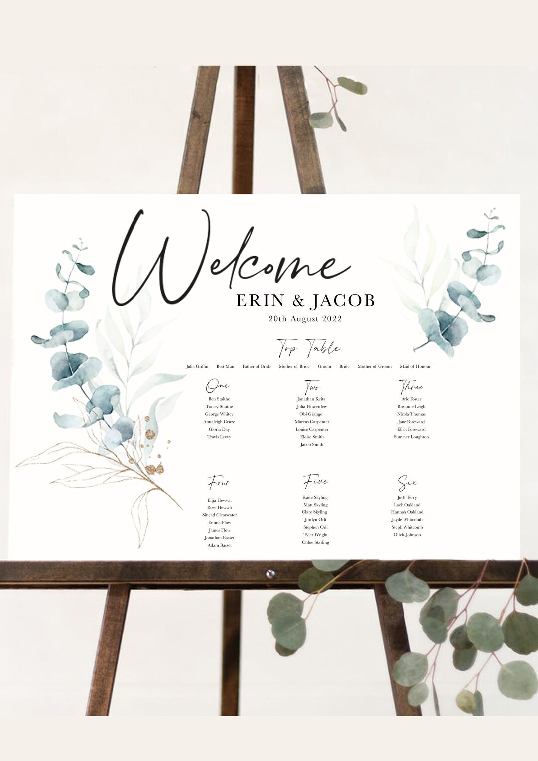 Eucalyptus Seating Chart Horizontal - Etsy