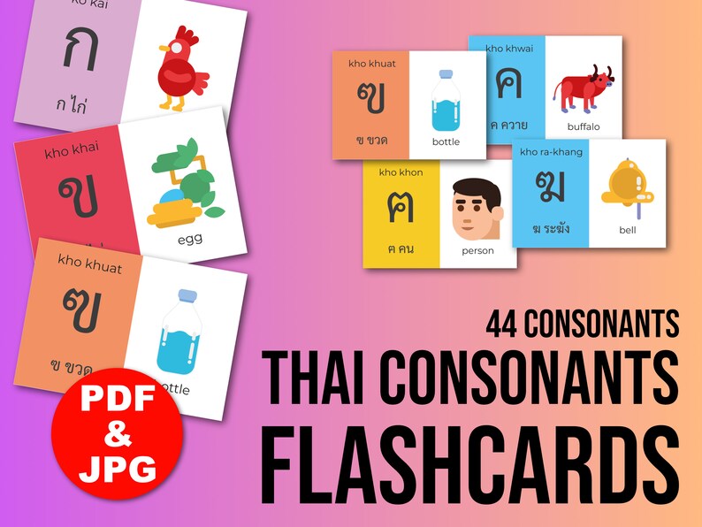 Printable Thai Flashcards, Thailand Script Consonants, Homeschool ...