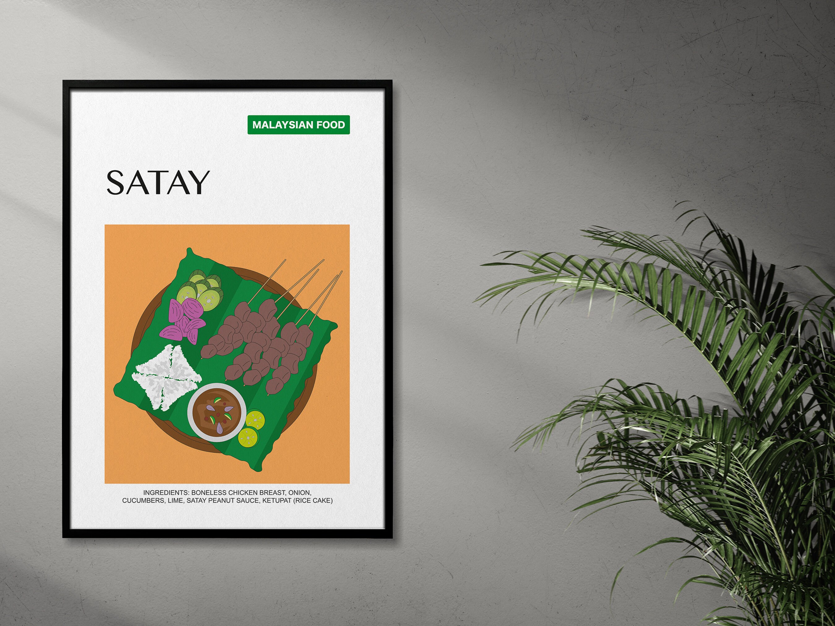 Satay, Malaysian Art Print, Satay, Malaysia Wall Art, Living Room Wall ...