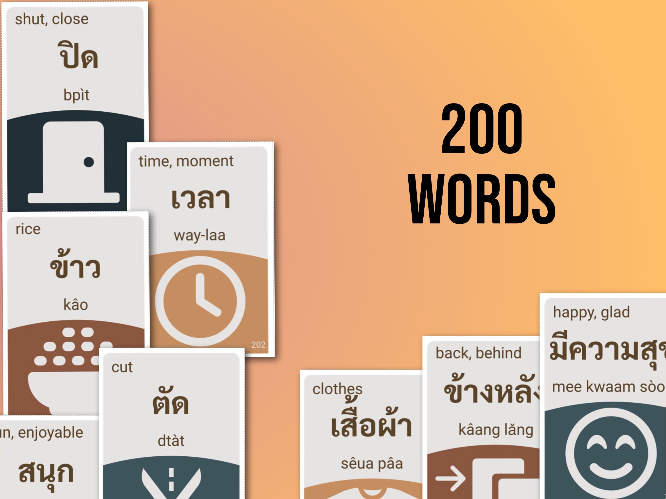 Thai Common Words Part II, 201-400 Flash Cards, Learn Thai With ...