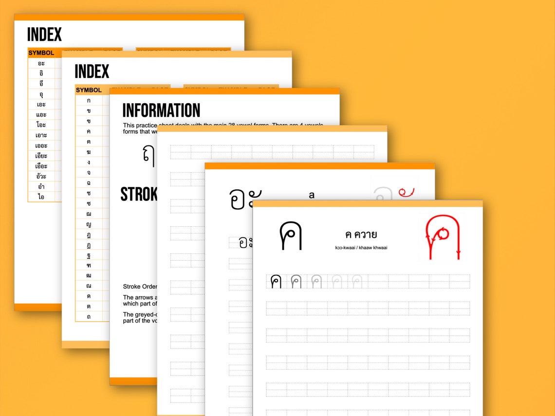 Bundle Thai Consonants and Vowels Practice Worksheet | Etsy