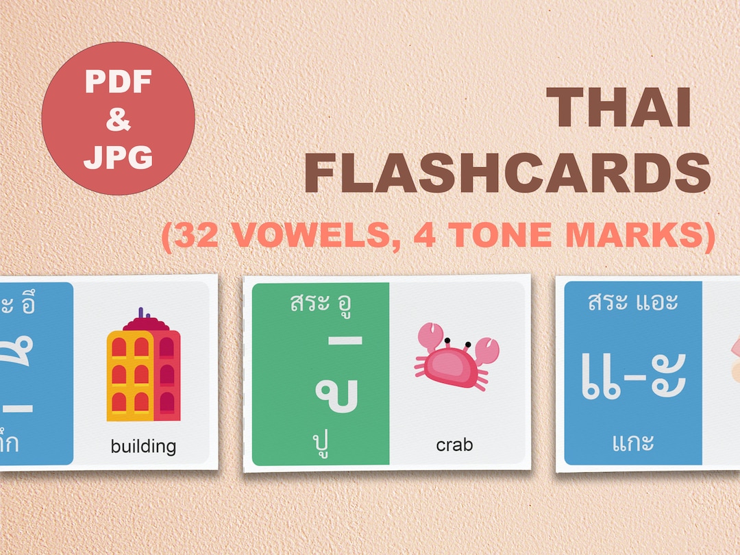 Printable Thai Flashcards: Vowels & Tone Markers (digital Download) - Etsy