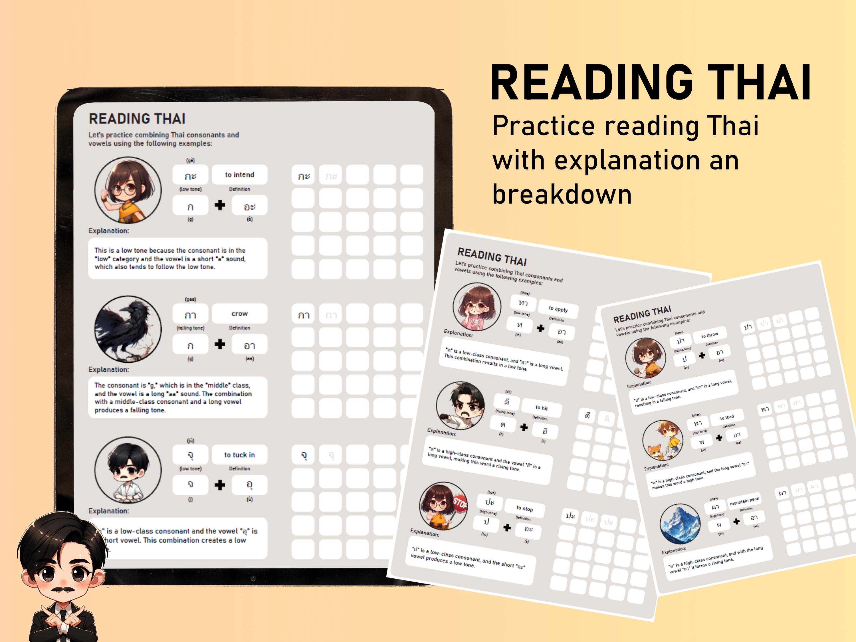 Beginner Thai Printable Digital Workbook - Learn Thai Script, Verbs ...