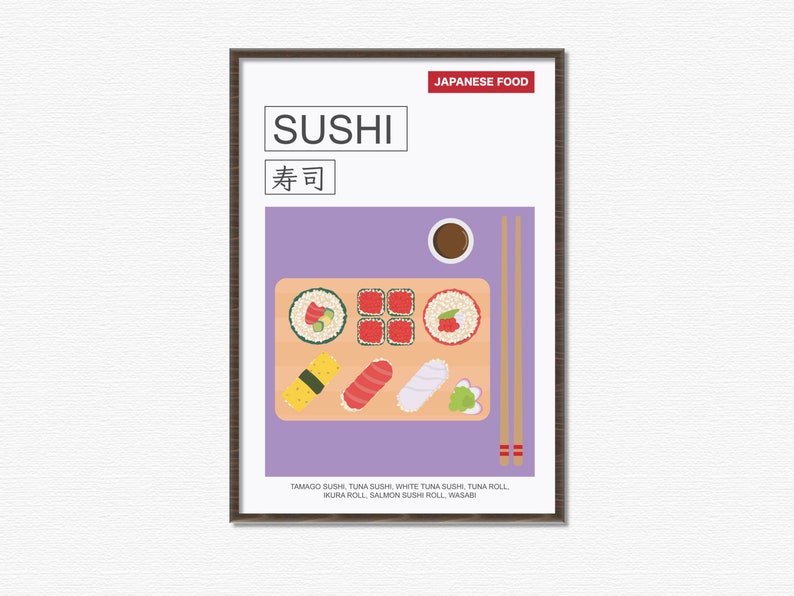 Sushi Art Print: Minimalist Japanese Food Poster (digital Download) - Etsy